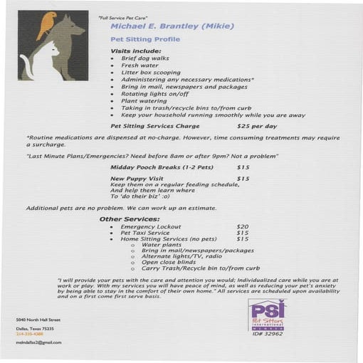 Pet Sitting Profile With Psi Logo 30001 | PDF