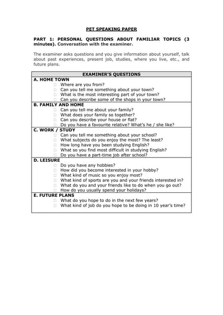 Useful expressions for pet speaking part 2 | PDF