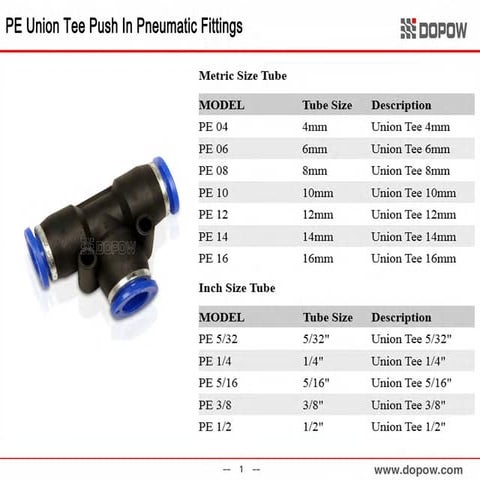 PE Union Tee Push In Pneumatic Fittings | PDF