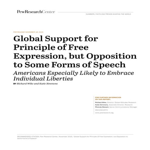 Pew Research Center - Global Support for Principle of Free Expression ...