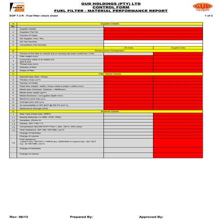 Pf7572 sop 7 3 r fuel filter check sheet pf7572completed | PDF