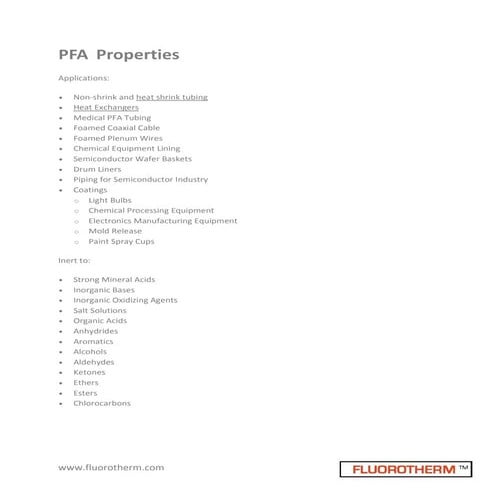 PFA ETFE PCTFE PVDF Properties | PDF