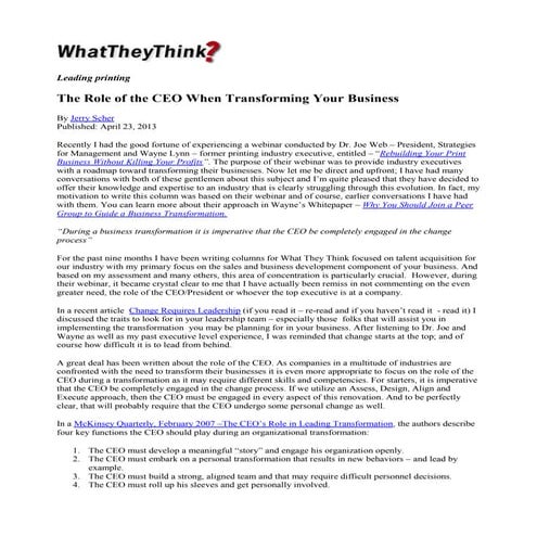 The Role of the CEO When Transforming Your Business | PDF