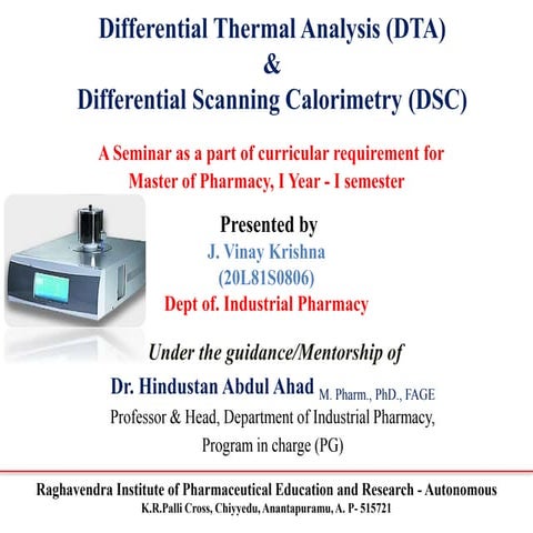 Differential Thermal analysis and Differential Scanning calorimetry ...