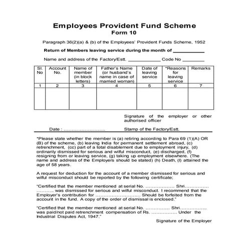 Provident fund form 10 c | PDF