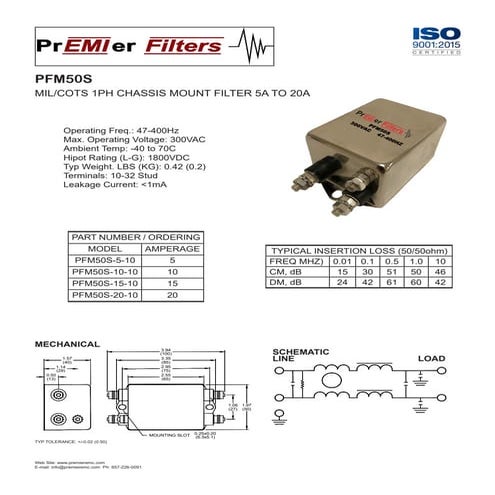MIL/COTS Single Phase CHASSIS MOUNT FILTER 5A TO 20A | PDF
