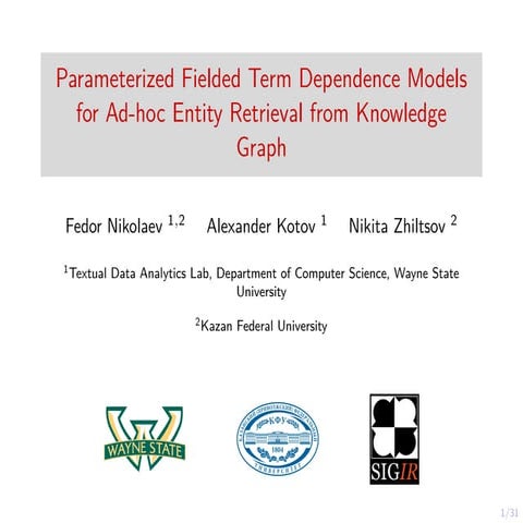 Parameterized Fielded Term Dependence Models For Ad Hoc Entity 8102