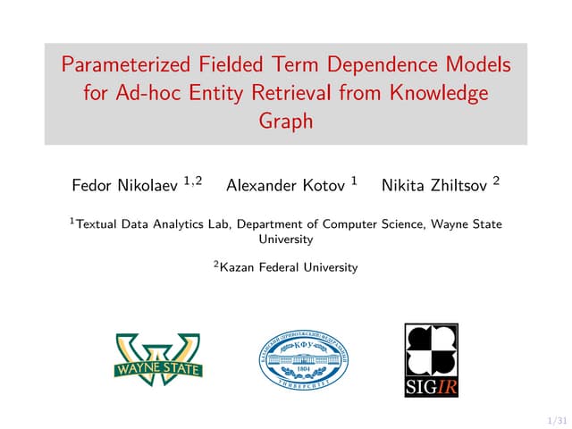 Parameterized Fielded Term Dependence Models For Ad Hoc Entity 8102