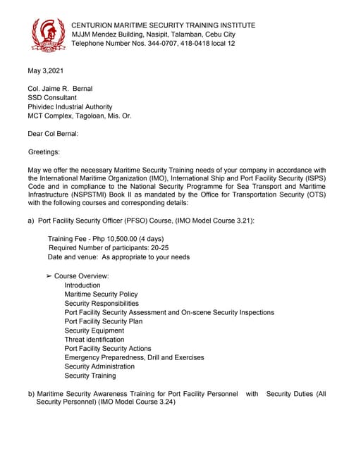 Report – Port Facility Security Officer Training | PDF