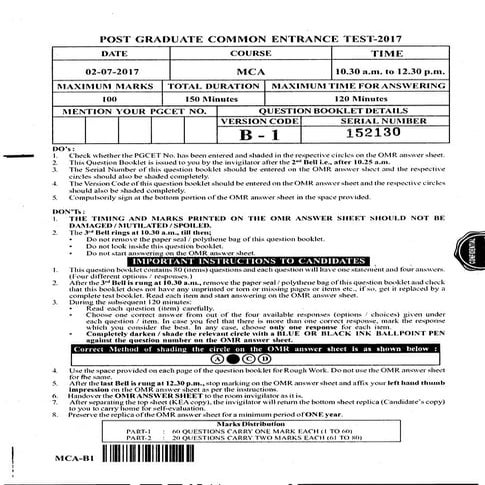 PGCET MCA 2017 question paper | PDF