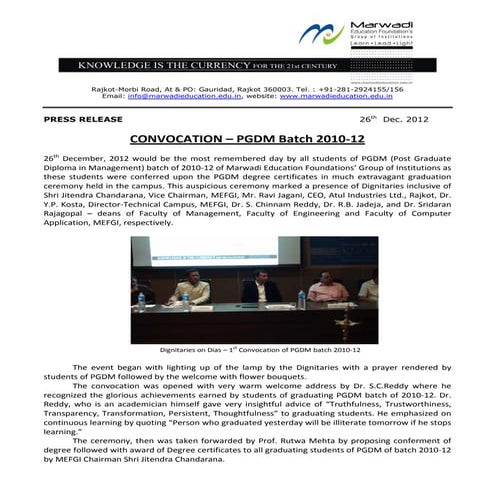 PGDM Convocation @ Marwadi Education Foundation | PDF