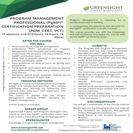 Program Management Professional (PgMP)(r) Certification Preparation ...