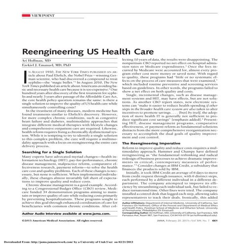 Reengineering USA Healthcare | PDF