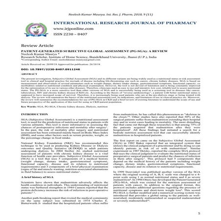 PATIENT-GENERATED SUBJECTIVE GLOBAL ASSESSMENT (PG-SGA): A REVIEW | PDF