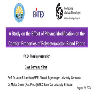 Effect of plasma modification on comfort properties of blend fabric | PPTX