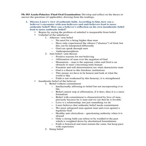 Ph 103 final oral exam notes (Rowena Azada-Palacios) | PDF