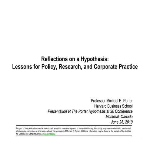 Michael Porter Keynote - The Porter Hypothesis at 20: Can Environmental ...