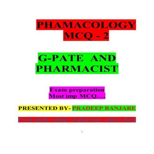 Top 100 pharmacology mcq & ans | DOCX