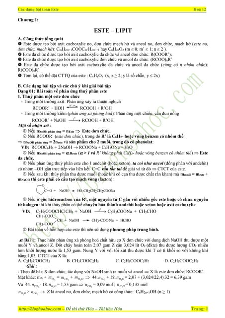 Cac dang-bai-tap-trac-nghiem-este-lipit | PDF