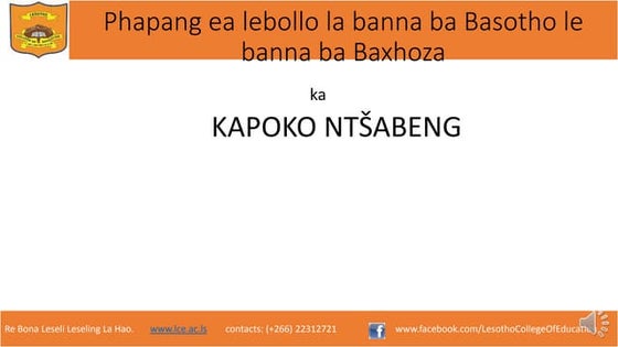 LEBOLLO LA SESOTHO LA BASHEMANE | PPT