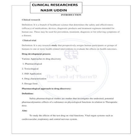 Clinical Research 5th year pharmD students Notes | PDF