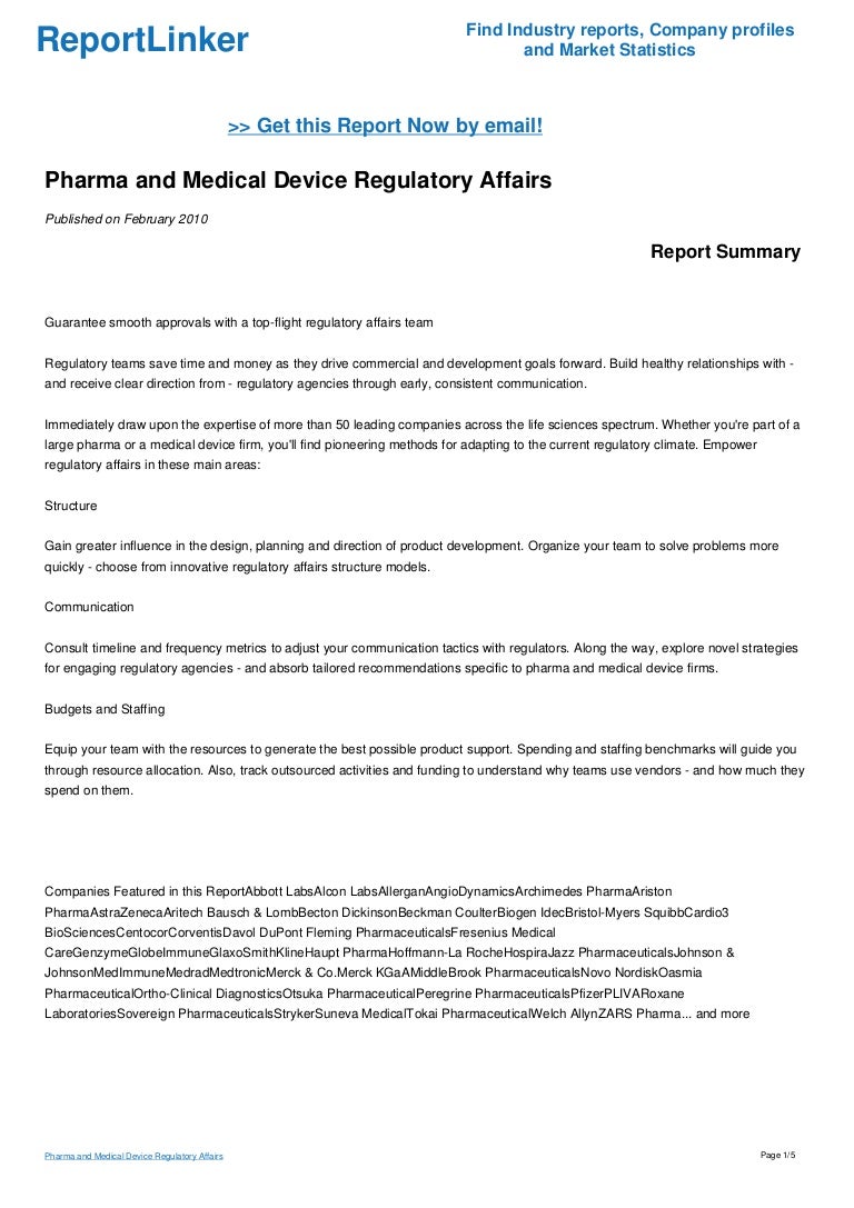 Pharma and Medical Device Regulatory Affairs