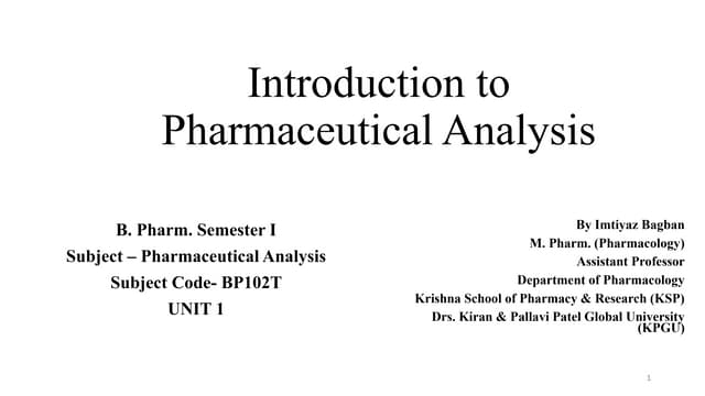Introduction to Pharmaceutical analysis - I (HRB) | PDF