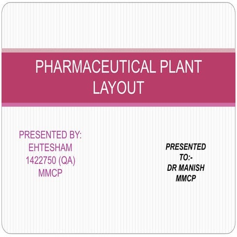 Pharmaceutical Plant Layout Plant Layout Design: Presented By Mr.