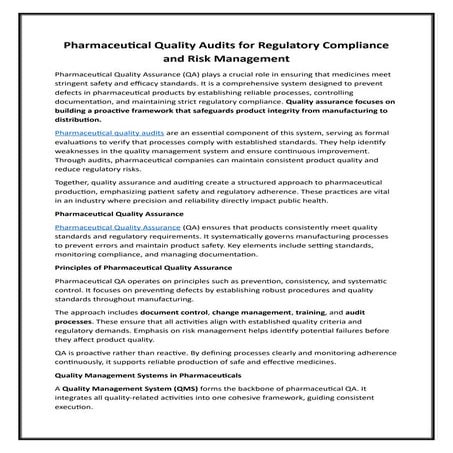 Pharmaceutical Quality Audits for Regulatory Compliance and Risk Management.docx