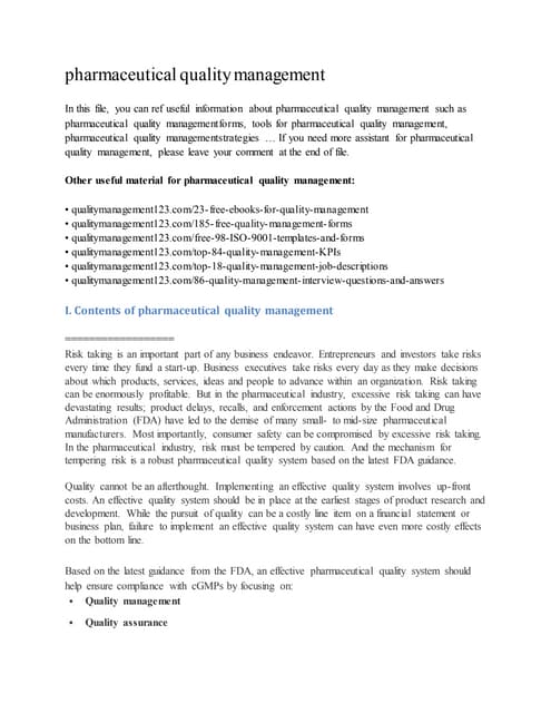 Quality management system sample | PDF