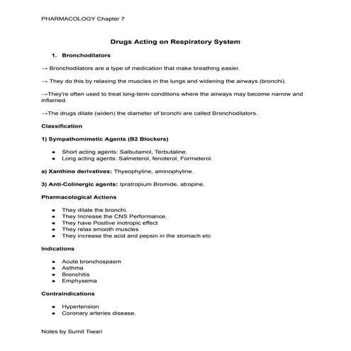 Pharmacology Chapter No 7 Full Notes Pdf