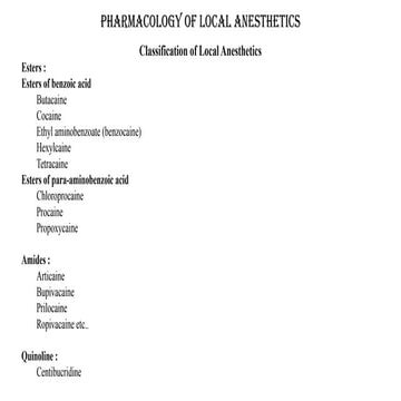 Contents of the dental carpule - Pharmacology of local anesthesia | PDF