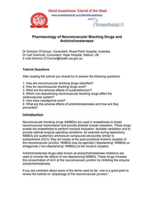 Muscle Relaxants DMR & NDMR | PDF | Physical Therapy | Wellness