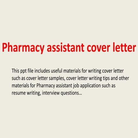 Pharmacy Assistant Cover Letter Sample Free Cover Letter Templates And