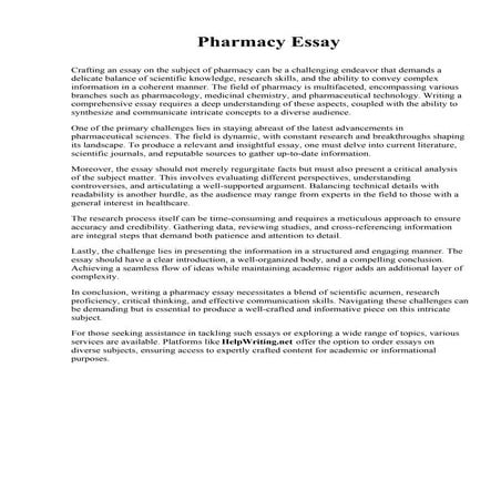 Pharmacy Essay | PDF