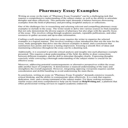 Pharmacy Essay Examples | PDF
