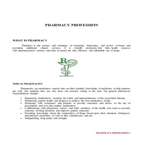 Pharmacy profession | DOCX