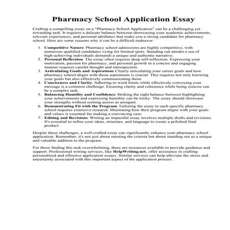 Pharmacy School Application Essay. Personal Statement To Pharmacy ...