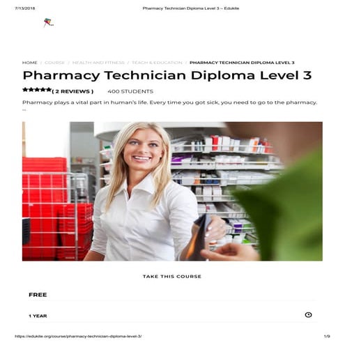 Pharmacy Technician Diploma Level 3 Edukite | PDF