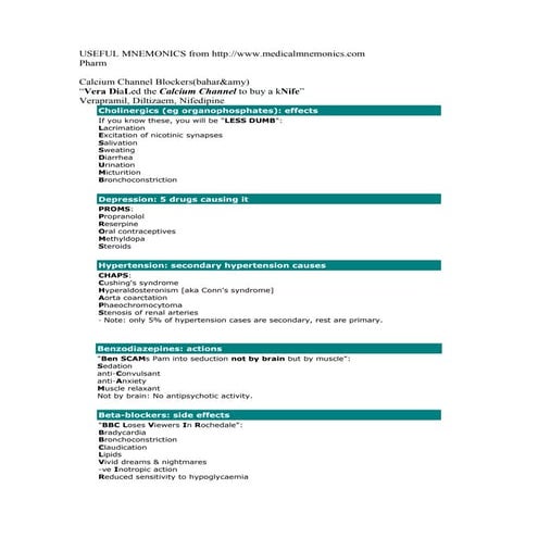 Pharm mnemonics | PDF