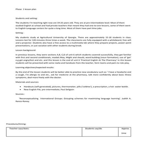 Phase 1 lesson plan | PDF | Educational Assessment | Education