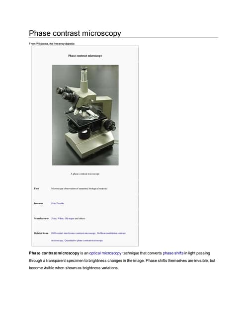 Phase contrast Microscopy | DOCX | Photography | Arts and Crafts