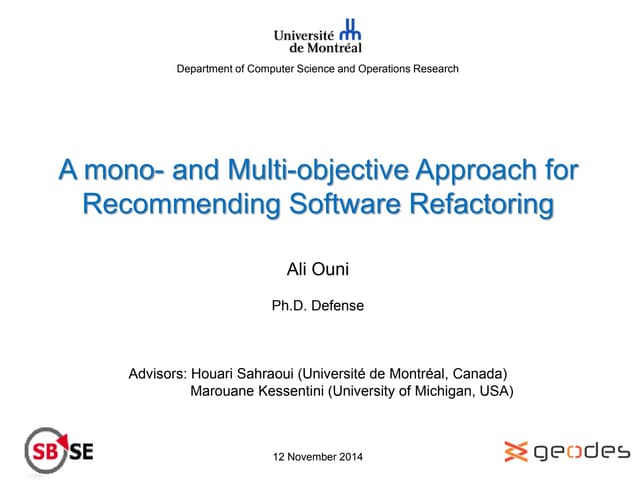 A Mono And Multi Objective Approach For Recommending Software Refactoring Pdf Computer