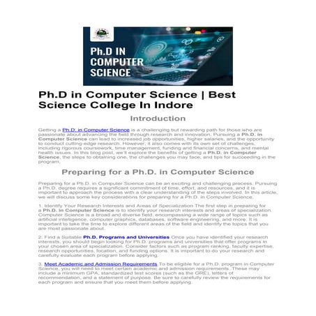 Ph.D in Computer Science | Best Science College In Indore | PDF