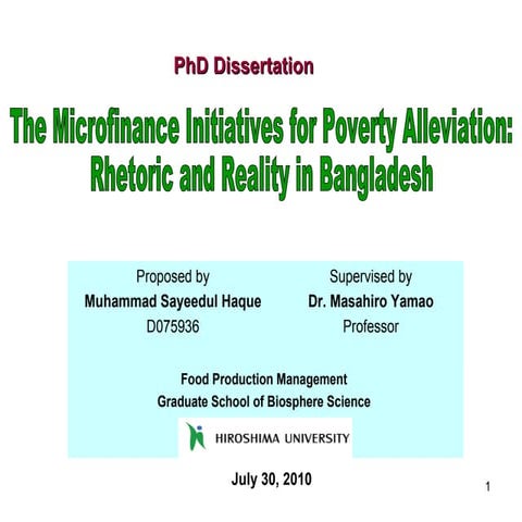 The Microfinance Initiatives for Poverty Alleviation: Rhetoric and ...