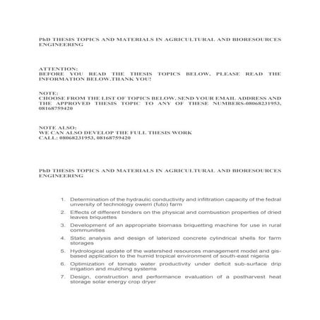 PhD THESIS TOPICS AND MATERIALS IN AGRICULTURAL AND BIORESOURCES ...