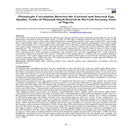 Phenotypic Correlation Between The External And Internal Egg Quality Traits Of Pharaoh Quail