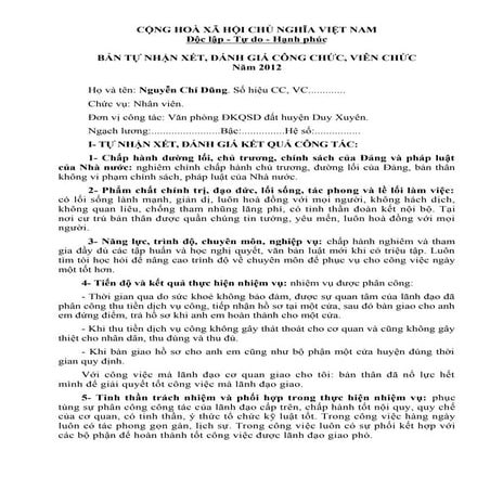 Phieu danh gia cbcc nam dung 2012 | PDF