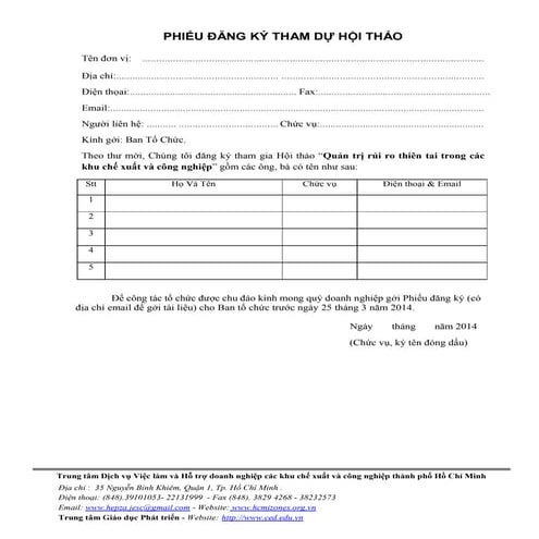 Phieu dk hoi thao | PDF