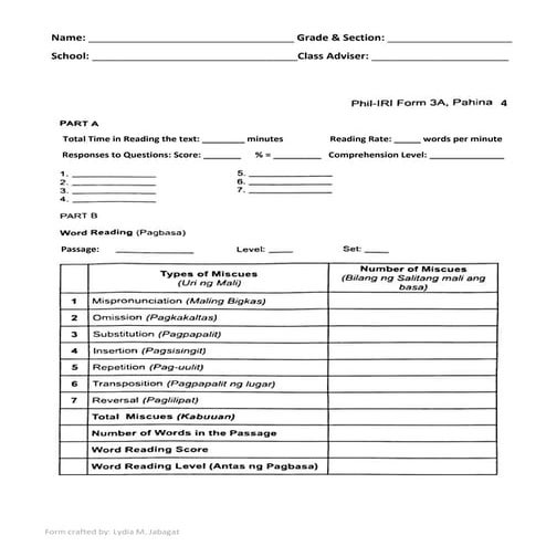 PHIL-IRI-Form-3A. for reading inventorypdf | PDF